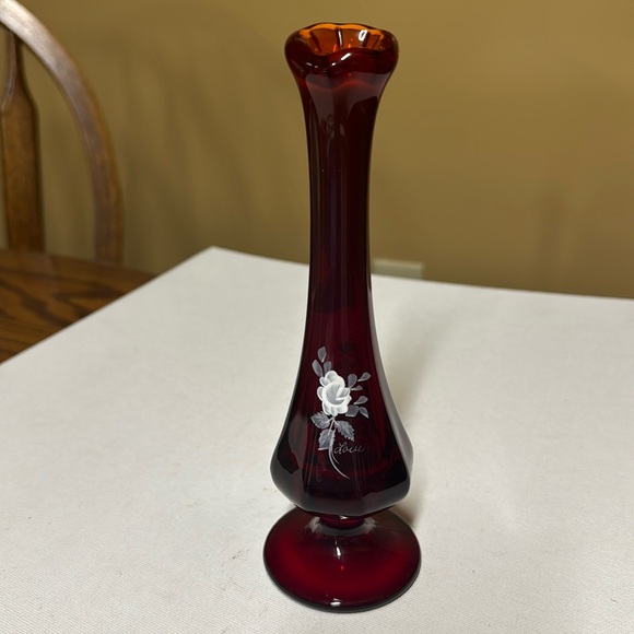 Fenton | Art | Fenton Ruby Red Swung Amberina Vase Hand Painted Love ...
